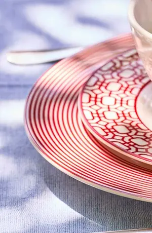 CASKATA Newport Crimson Stripe Rimmed Dinner Plate Porcelainset 4