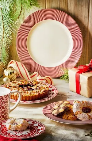 CASKATA Newport Crimson Stripe Rimmed Dinner Plate Porcelainset 4