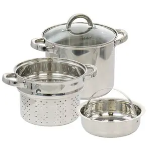 OSTER Sangerfield 5 Quart Stainless Steel Pasta Pot With Steamer Insert And Basket - Silver