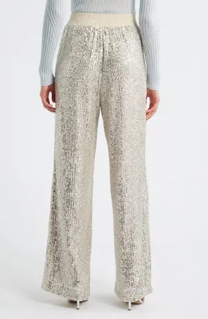 Hugo Boss Tilloi Sequin Wide Leg Pants - Open Beige