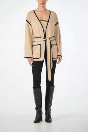 Trina Turk Wright Belted Cardigan - Camel/indigo