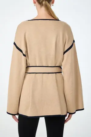 Trina Turk Wright Belted Cardigan - Camel/indigo