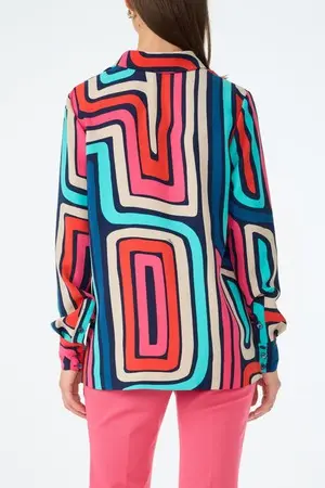 Trina Turk Geometric Print Long Sleeve Button-up Shirt