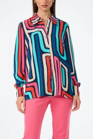 Trina Turk Geometric Print Long Sleeve Button-up Shirt - Multi