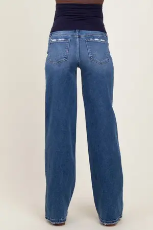 PINKBLUSH Lightly Distressed Wide Leg Maternity Jeans