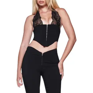 I.AM.GIA Ellena Lace Trim Corset Top - Black