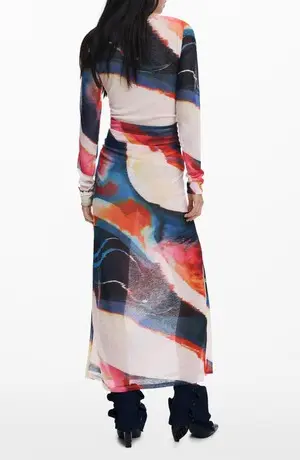 Desigual Long Sleeve Abstract Print Dress
