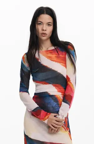 Desigual Long Sleeve Abstract Print Dress