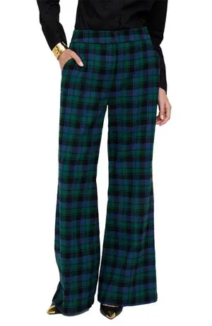 LILY AND LIONEL Zena Flared Prince Of Wales Check Print Trouser - Blue