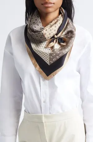 Max Mara Paisley Monogram Silk Square Scarf - Beige