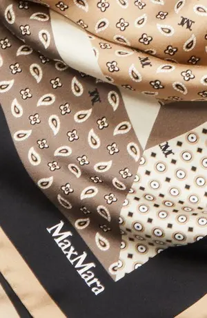 Max Mara Paisley Monogram Silk Square Scarf - Beige
