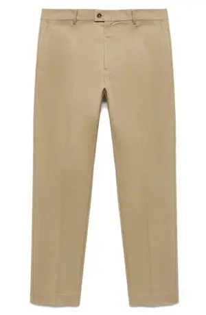 Mango Slim Fit Stretch Cotton Twill Pants - Beige