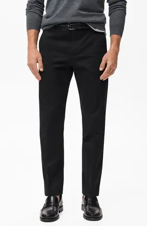 Mango Slim Fit Stretch Cotton Twill Pants - Navy