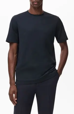 Mango Regular Fit Cotton Blend T-shirt - Navy
