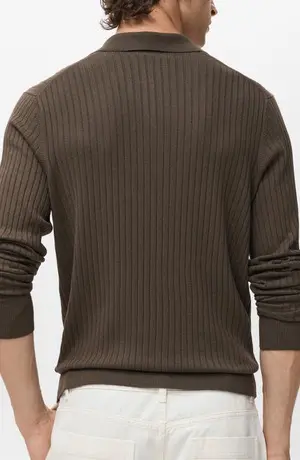 Mango Ribbed Polo Sweater - Khaki Green