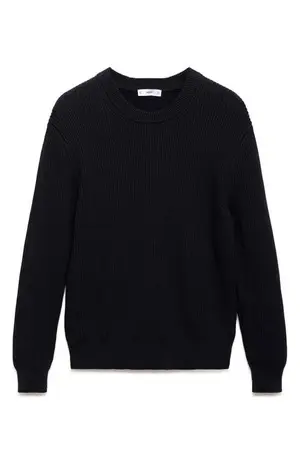 Mango Fine Rib Knit Cotton Crewneck Sweater - Navy