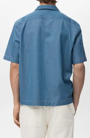 Mango Cotton Denim Camp Shirt - Indigo Blue