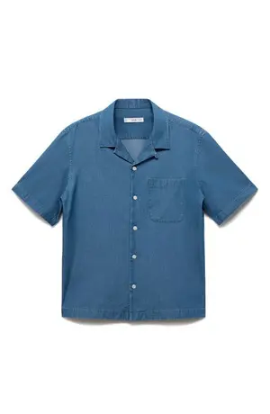 Mango Cotton Denim Camp Shirt - Indigo Blue