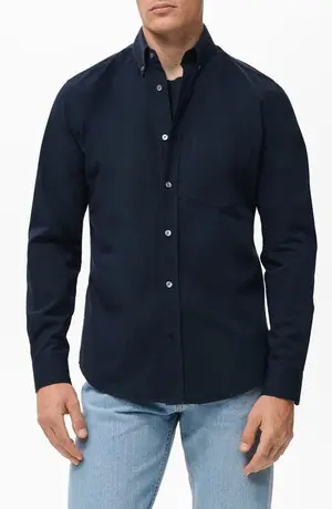 Mango Regular Fit Button Down Shirt - Navy