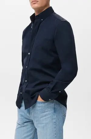 Mango Regular Fit Button Down Shirt - Navy