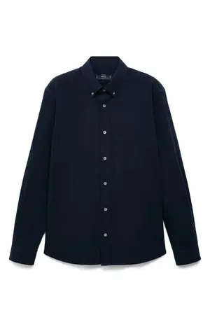 Mango Regular Fit Button Down Shirt - Navy
