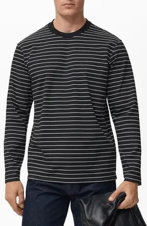 Mango Stripe Long Sleeve T-shirt - Black