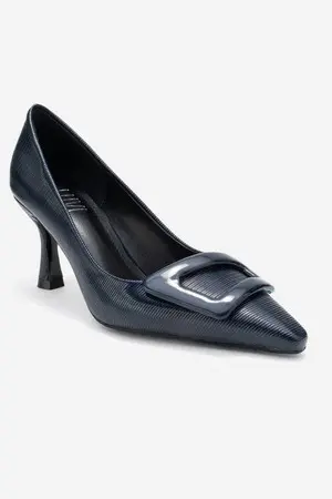PROLOGUE SHOES Astra Buckle Pointed-toe Pumps - Navy