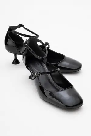 PROLOGUE SHOES Emly Square Toe Slingback Pumps - Black Patent