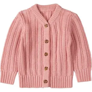 MINIMOI Oversized Cable-knit Cardigan Sweater - Pink