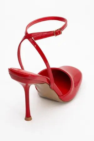 PROLOGUE SHOES Round Toe Ankle Strap Pumps - Red Patent