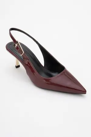 PROLOGUE SHOES Pointed Toe Slingback Pump - Burgundy Patent