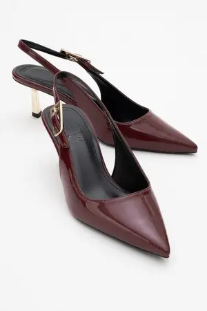 PROLOGUE SHOES Pointed Toe Slingback Pump - Burgundy Patent