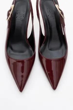 PROLOGUE SHOES Pointed Toe Slingback Pump - Burgundy Patent