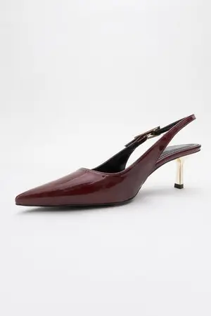 PROLOGUE SHOES Pointed Toe Slingback Pump - Burgundy Patent