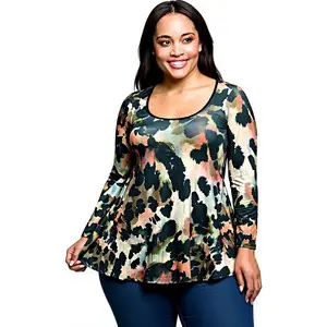 24SEVEN COMFORT APPAREL Printed Long Sleeve A-line Top