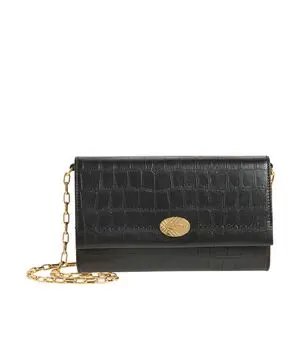 Burberry Cotswolds Croc Embossed Leather Wallet On A Chain - Black