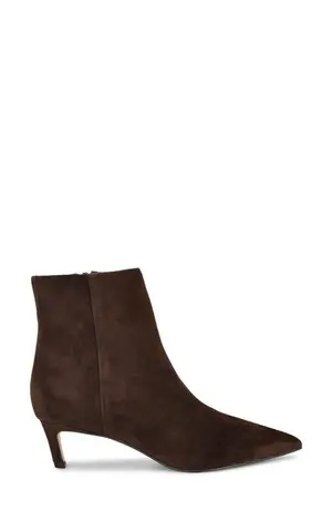 Nine West Pointed Toe Kitten Heel Bootie - Dark Brown Suede