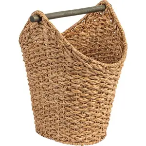 STORIED HOME Bankuan Braided Oval Toilet Paper Basket With Wood Bar - Natural