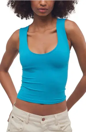 Free People Clean Lines Seamless Crop Muscle Tank Hyper Teal