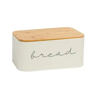 STORIED HOME Metal "bread" Bin With Wood Lid - Grey