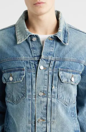 FRAME Distressed Denim Trucker Jacket