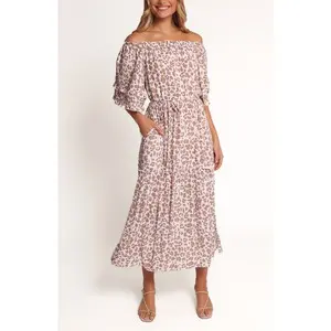 PETAL & PUP Rhody Leopard Print Off-the-shoulder Maxi Dress - White Leopard