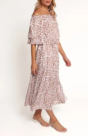 PETAL & PUP Rhody Leopard Print Off-the-shoulder Maxi Dress