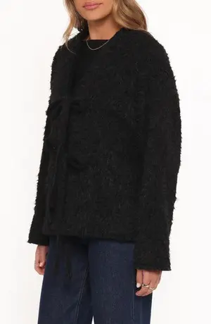 PETAL & PUP Bow Detailed Oversized Cardigan - Black