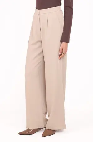 PETAL & PUP Ana Pleated Wide Leg Trousers - Beige