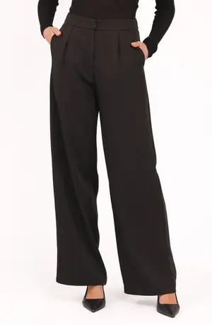 PETAL & PUP Ana Pleated Wide Leg Trousers - Black