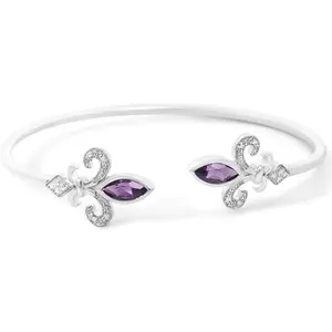 HAUS OF BRILLIANCE Silver Amethyst And Diamond Fleur De Lis Cuff Bangle - White