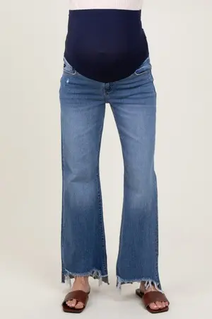 PINKBLUSH Hi-lo Hem Cropped Flare Maternity Jeans - Blue