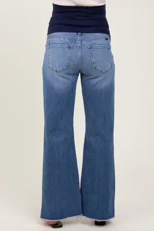PINKBLUSH Hi-lo Hem Cropped Flare Maternity Jeans - Blue