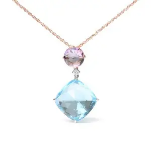 HAUS OF BRILLIANCE 18k Gold Amethyst And Topaz Pendant Necklace - White